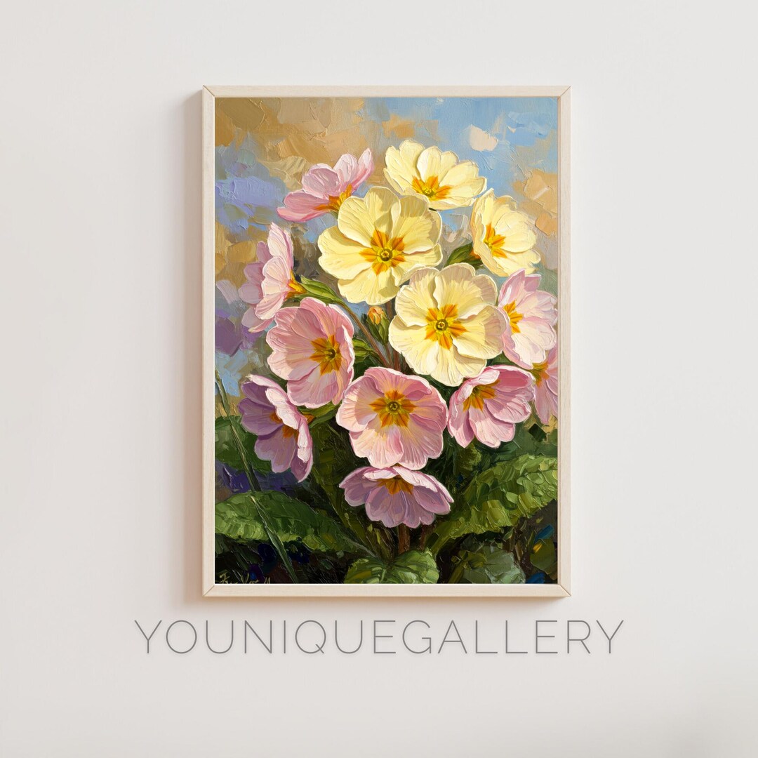 Primrose Flower Oil Painting Printable, Impressionist Floral Wall Art ...