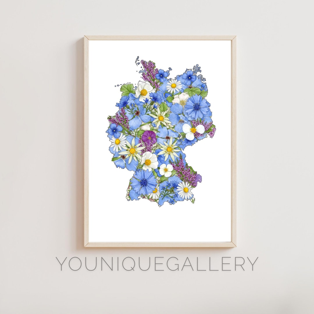 Watercolor Germany Map Floral Art Print (digital Download) - Etsy