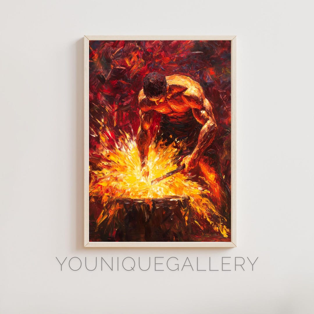 Hephaestus Fire Forge Impasto Art Print: Greek God Blacksmith (digital ...