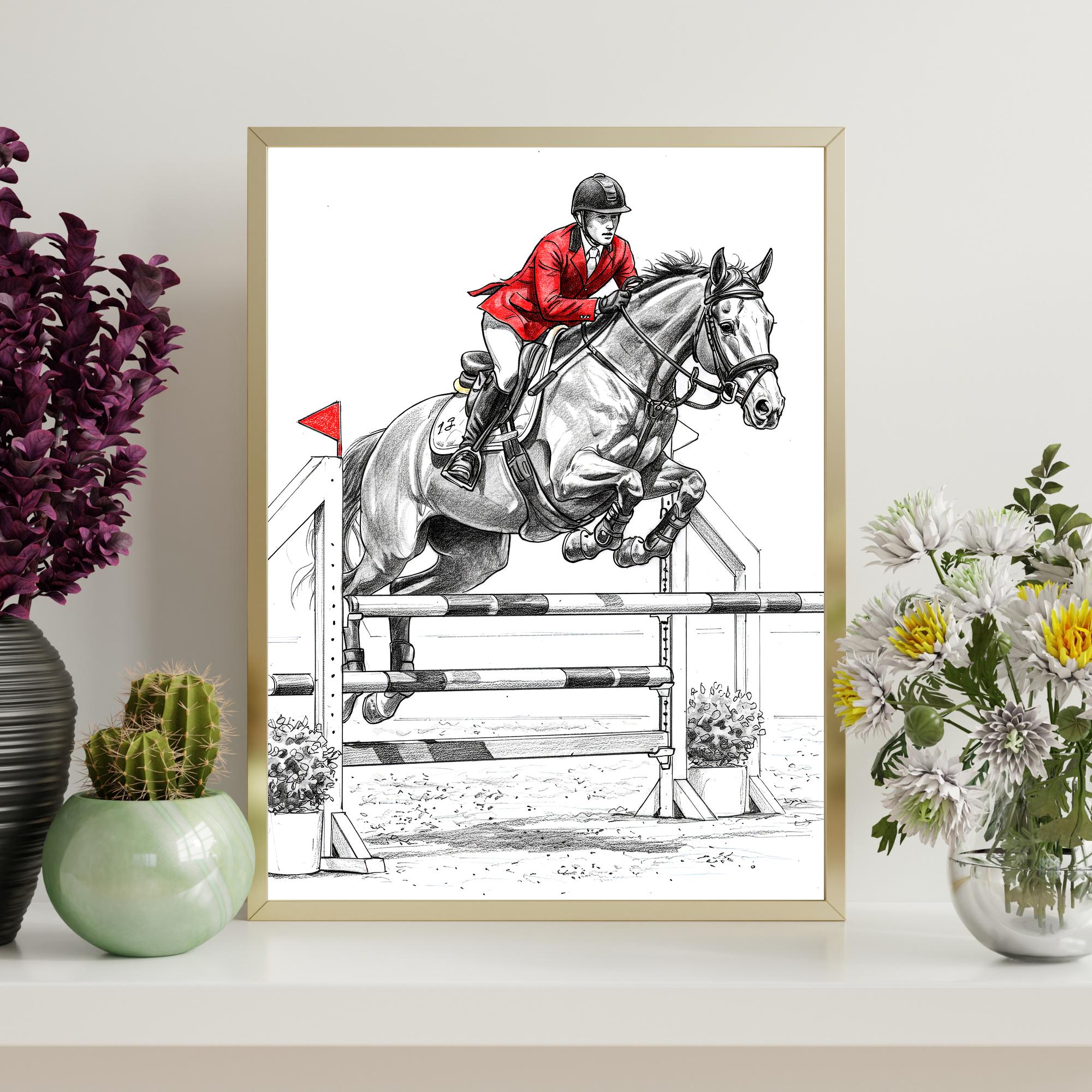 Printable Show Jumping Pencil Sketch Wall Art Decor, Digital Download ...