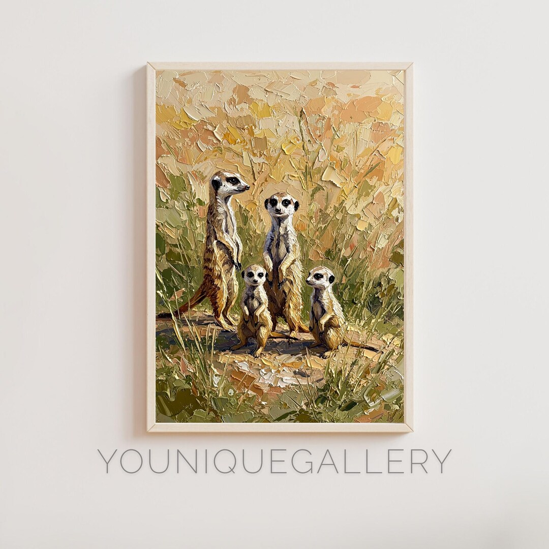 Meerkat Family Art Print: Safari Animal Impasto Painting (digital ...