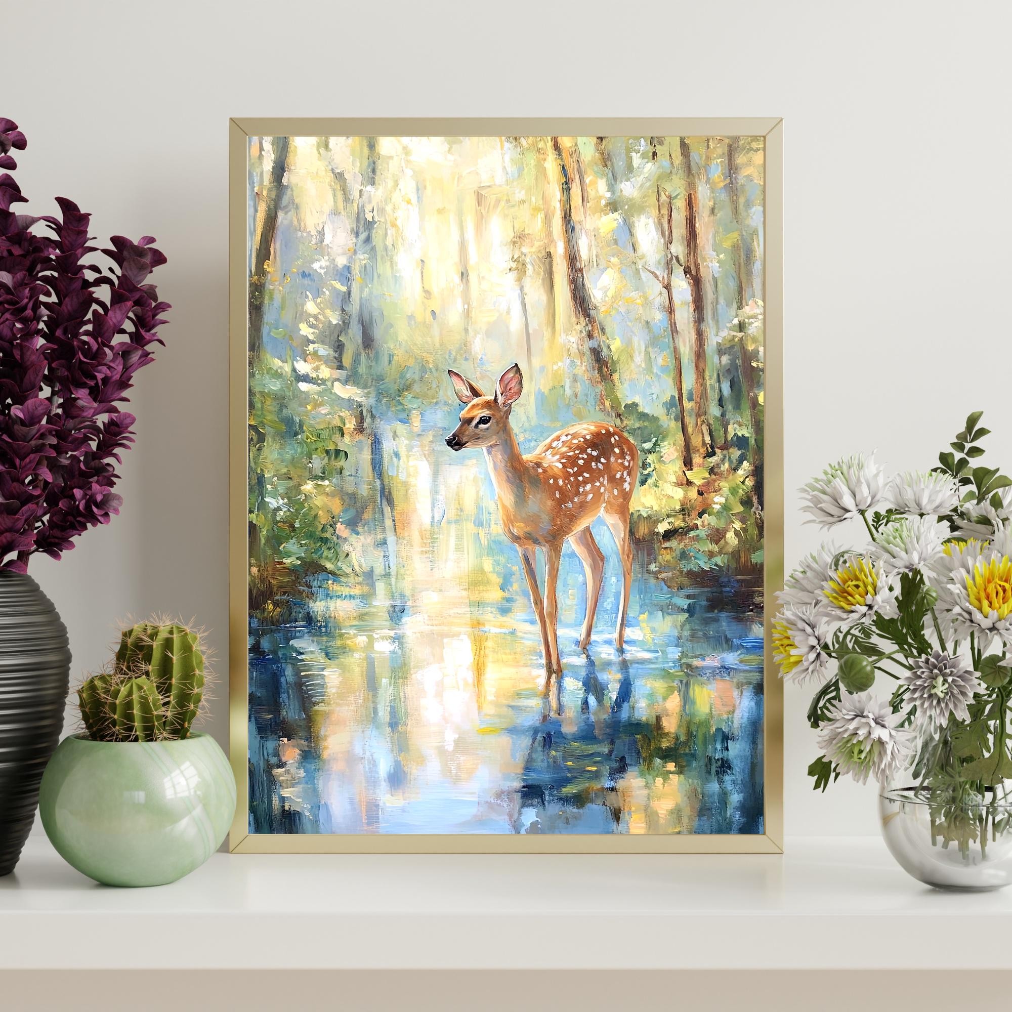 Fawn in Water Oil Painting Print: Calming Wall Art (digital Download ...