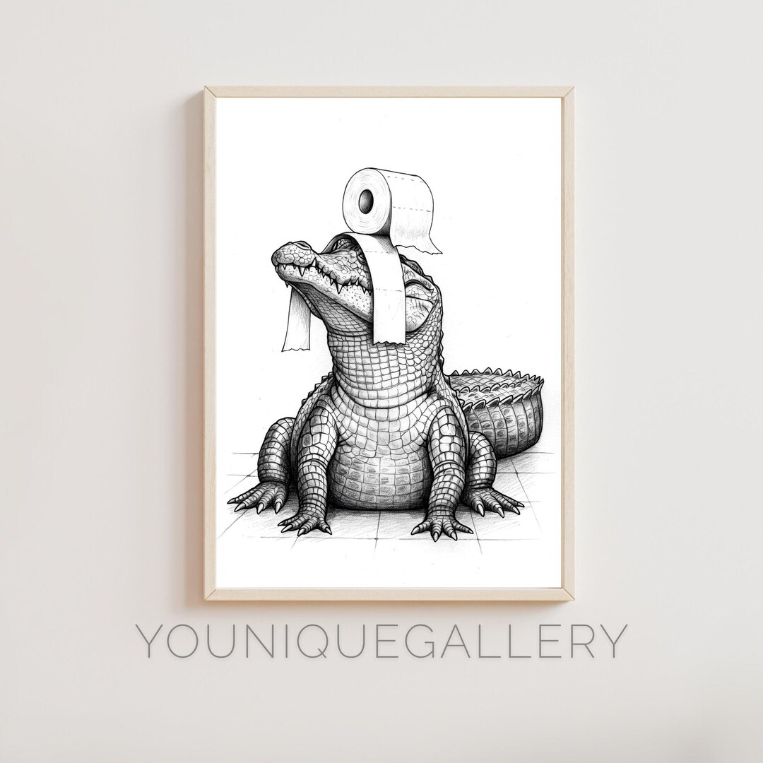 Funny Alligator Bathroom Print: Reptile Toilet Paper Humor (digital ...