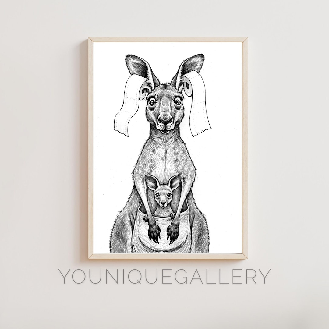 Funny Kangaroo Bathroom Print: Toilet Paper Ears, Australian Animal ...