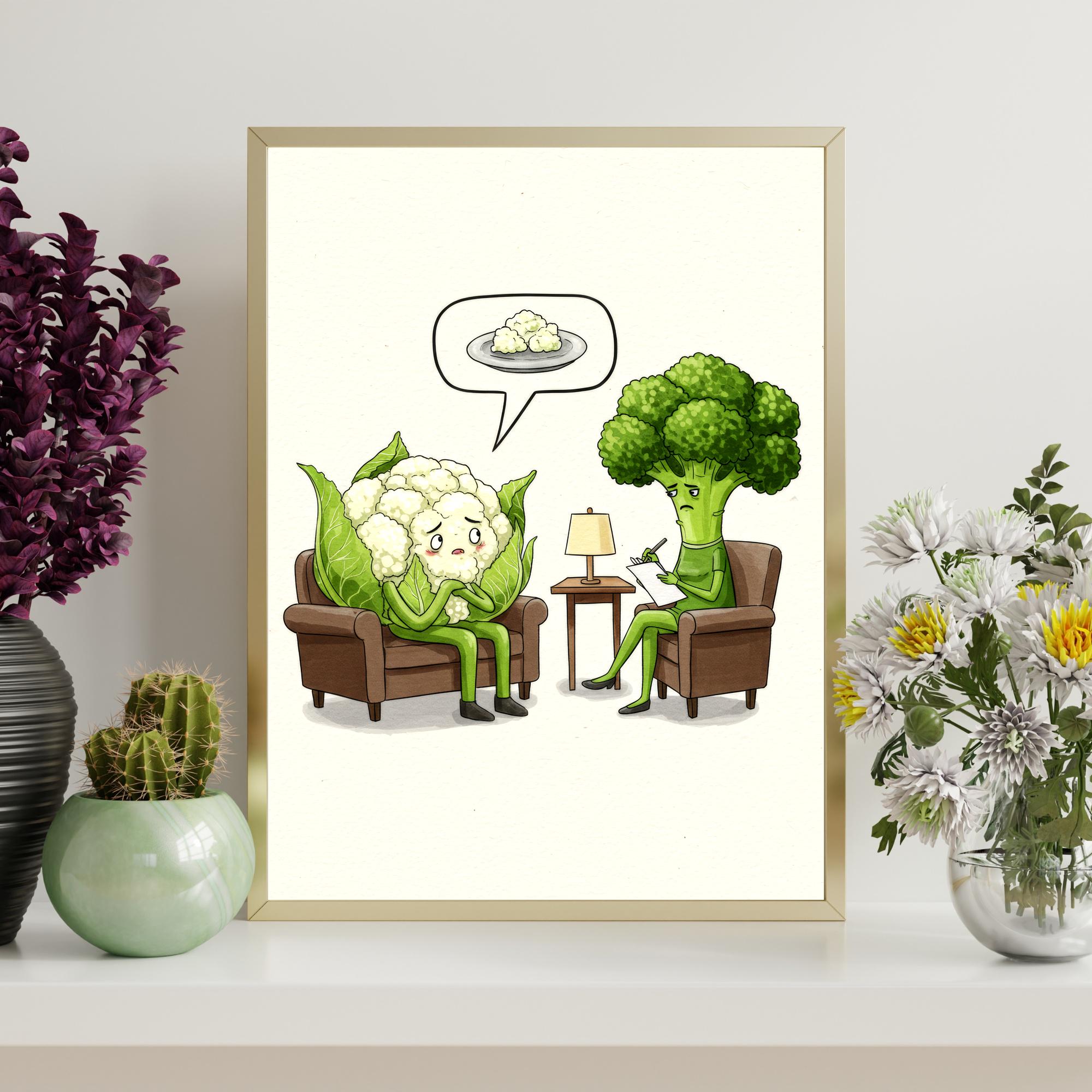 Funny Cauliflower Therapy Printable, Quirky Vegetable Wall Art ...