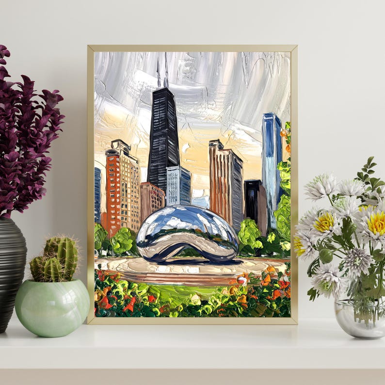 Cloud Gate Oil Painting Printable Wall Art, Chicago Illinois Bean Print ...