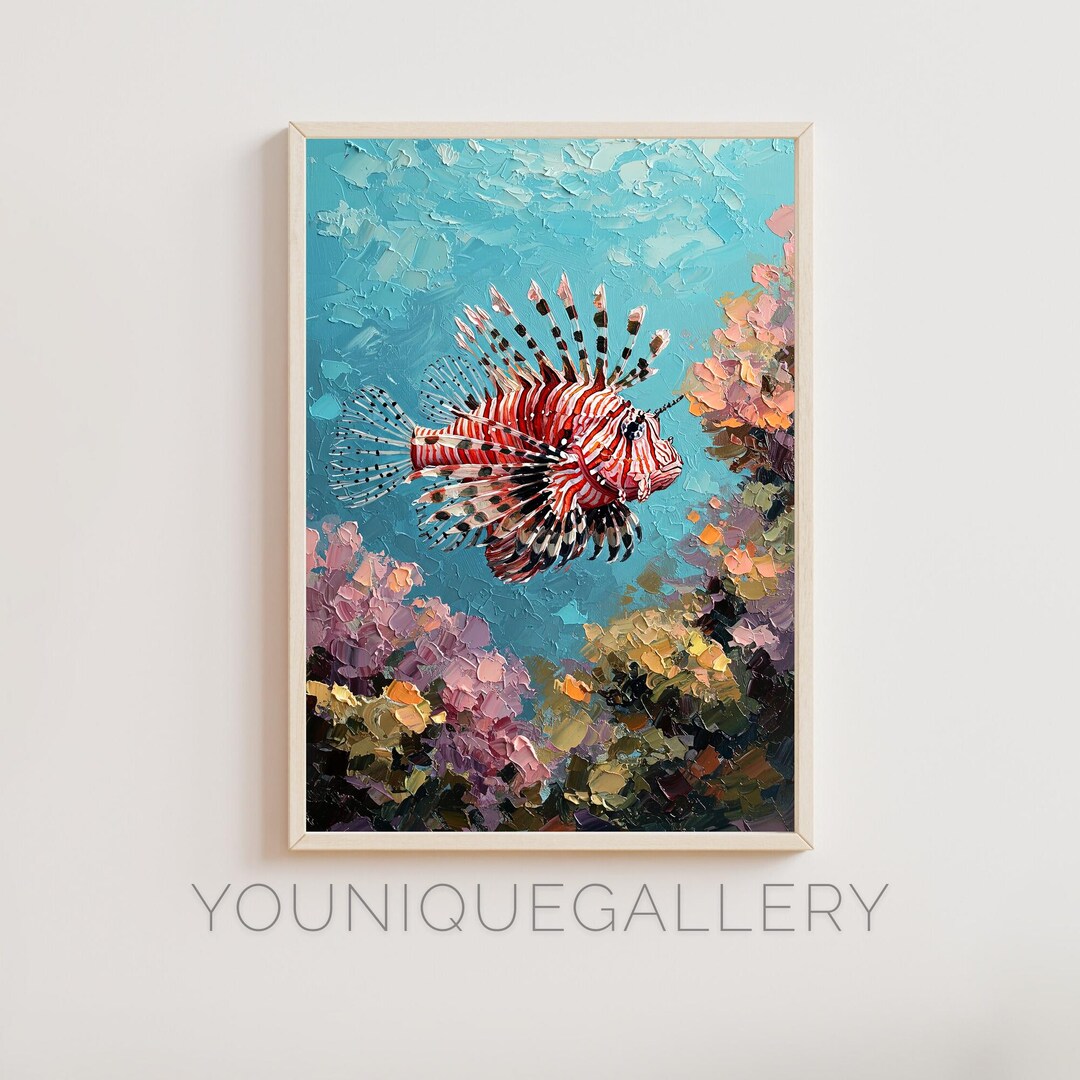 Lionfish Impasto Printable Wall Art, Ocean Coral Reef Digital Download ...
