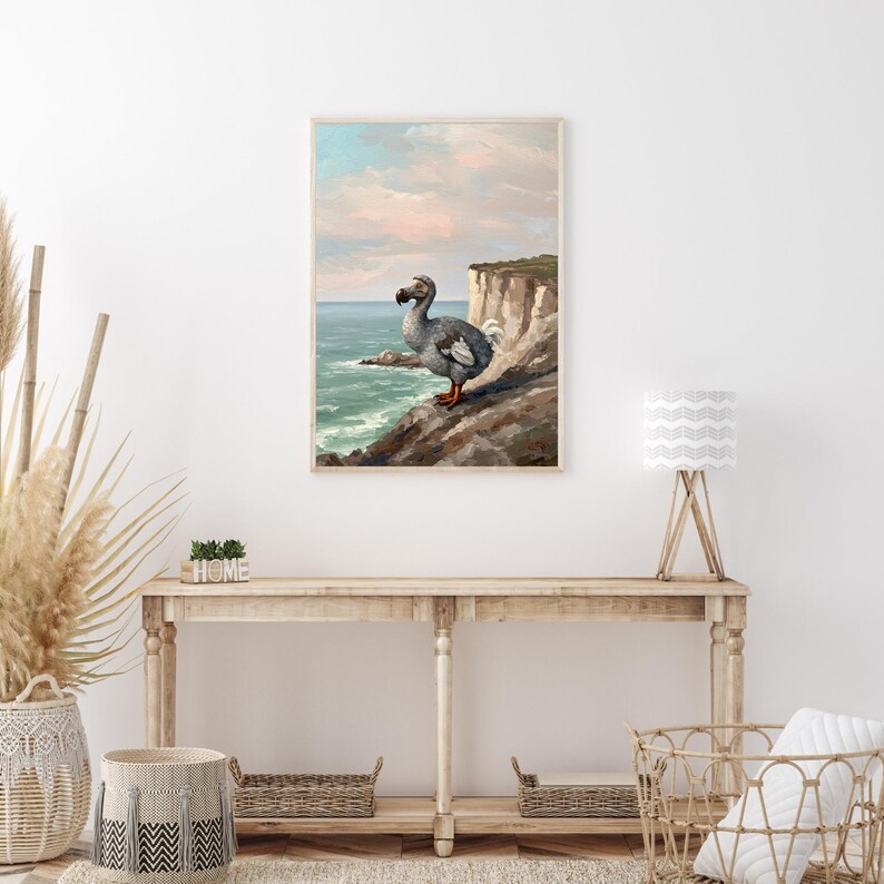 Dodo Bird Cliffside Printable Painting, Extinct Animal Wall Art, Ocean ...