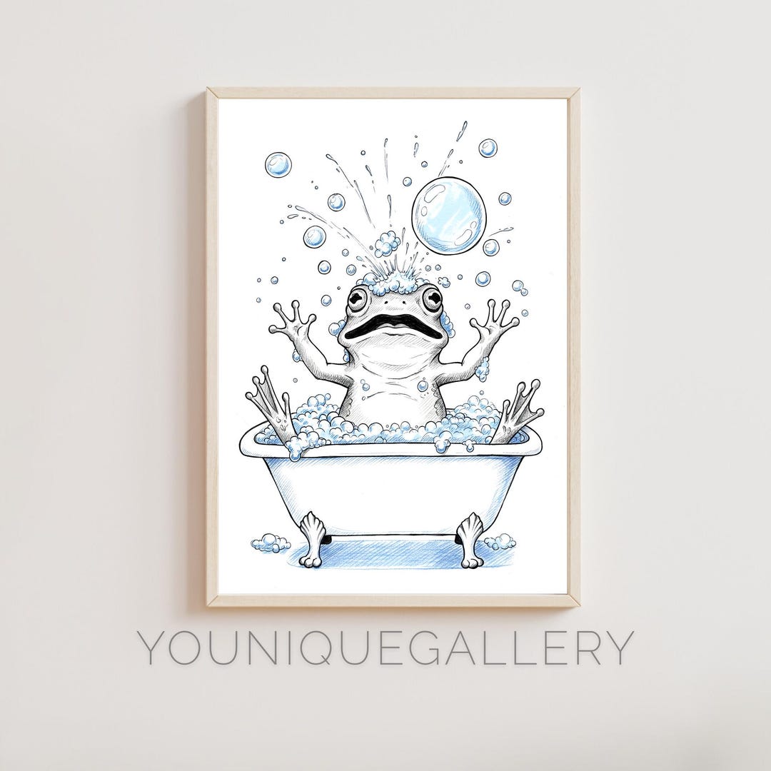 Hilarious Shocked Frog in Bathtub - Funny Bathroom Art Printable ...