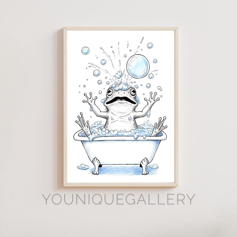 Hilarious Shocked Frog in Bathtub - Funny Bathroom Art Printable ...