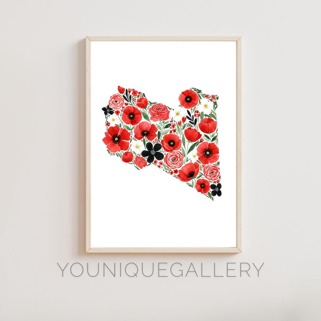 Libya Map Outline Painting Style Print, Libyan Travel Souvenir Wall Art ...