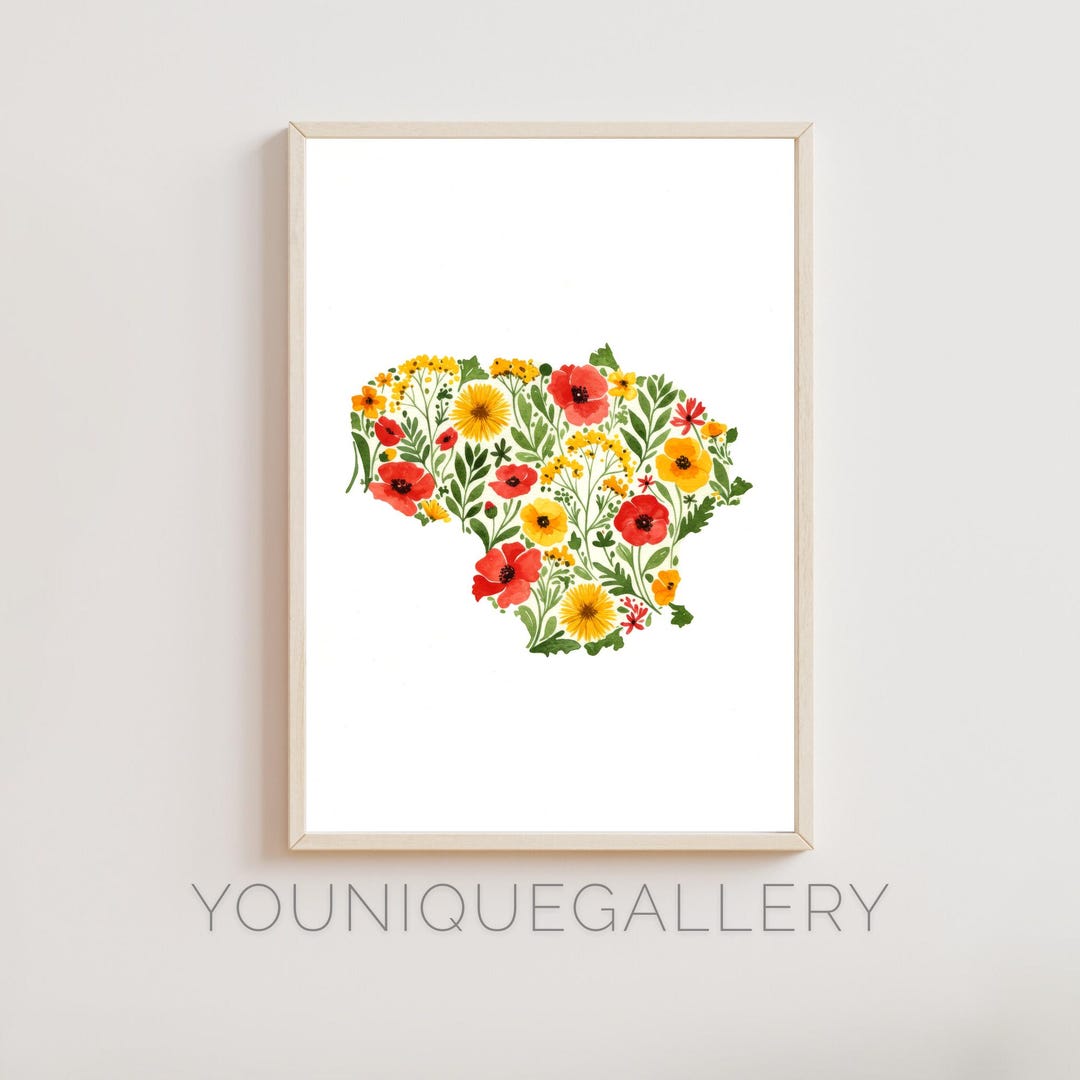 Lithuania Map Outline Painting Print, Lietuva Travel Souvenir Wall Art ...