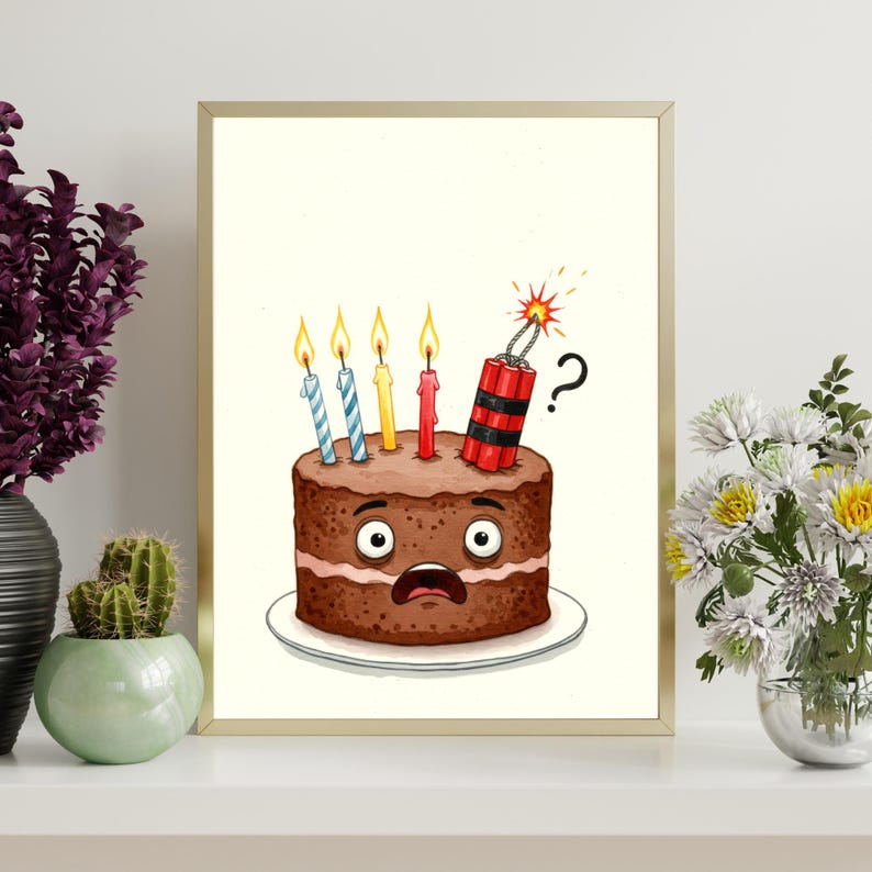 Explosive Birthday Cake Funny Wall Art | Dynamite Candle Humor ...