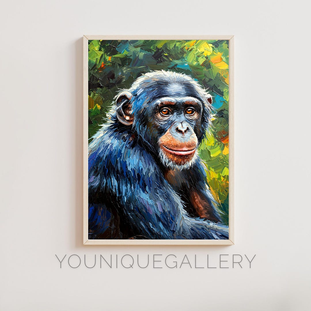 Bonobo Portrait Printable Painting, Primate Wall Art Digital Download ...