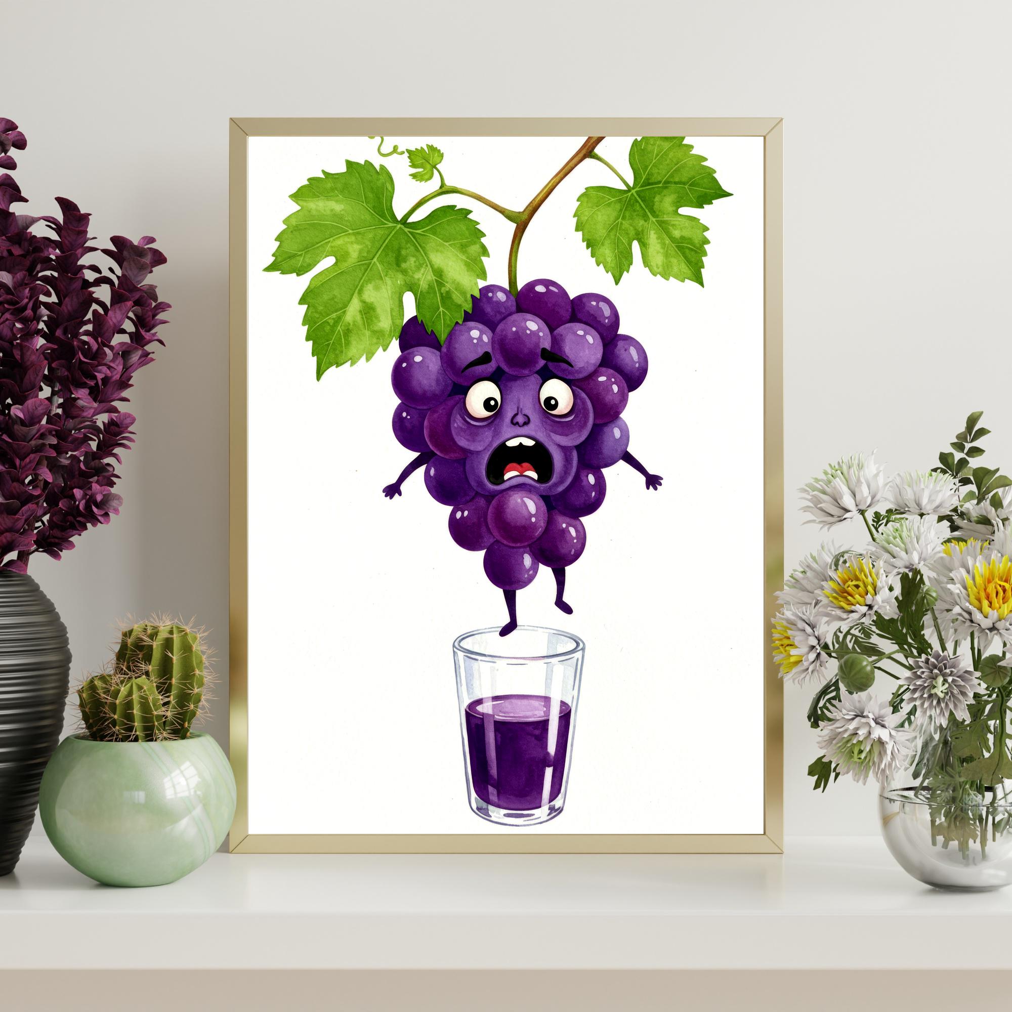 Funny Grape Printable | Wine Pun Kitchen Decor | Whimsical Fruit ...