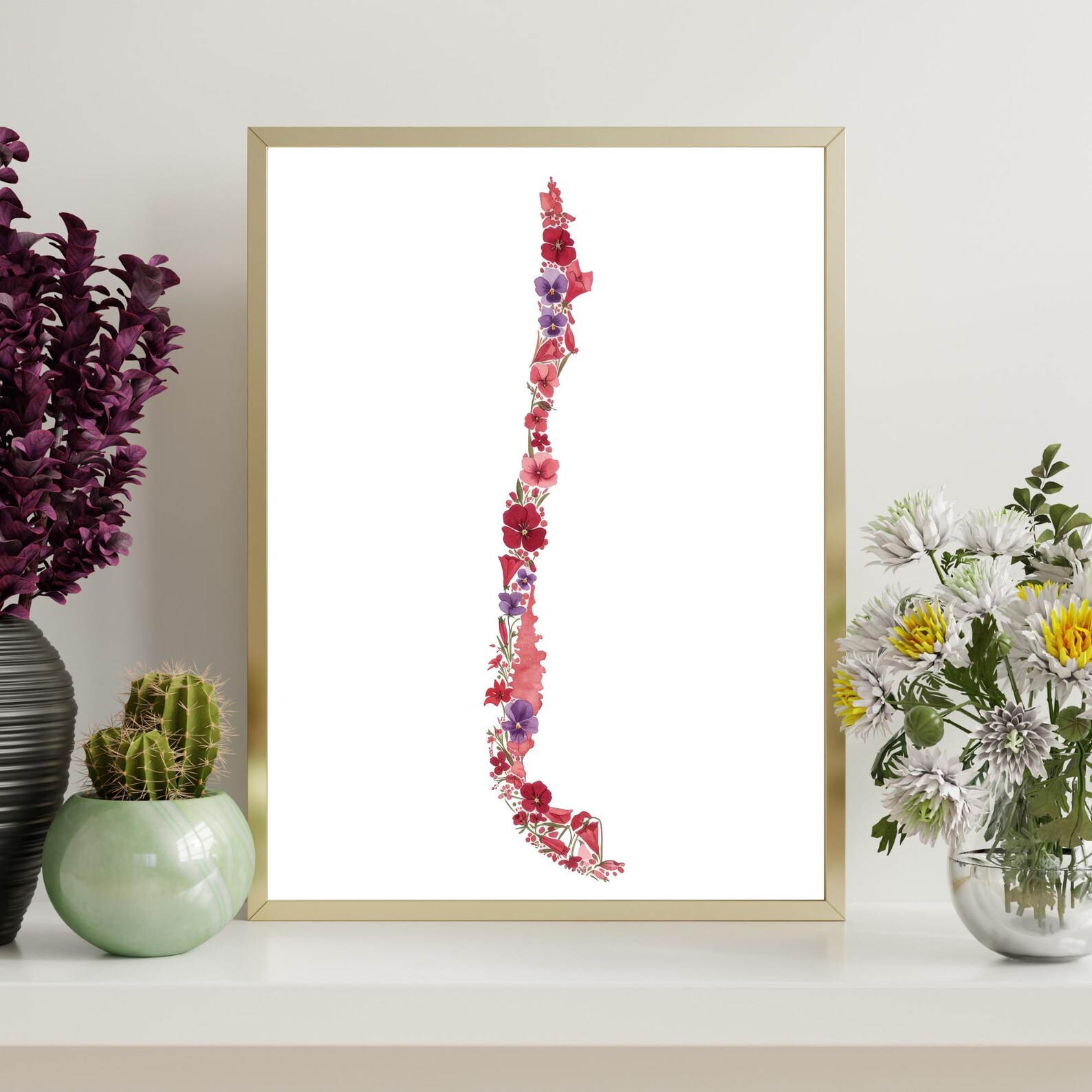 Chile Map Copihue Flower Painting Printable, Lapageria Rosea Watercolor ...