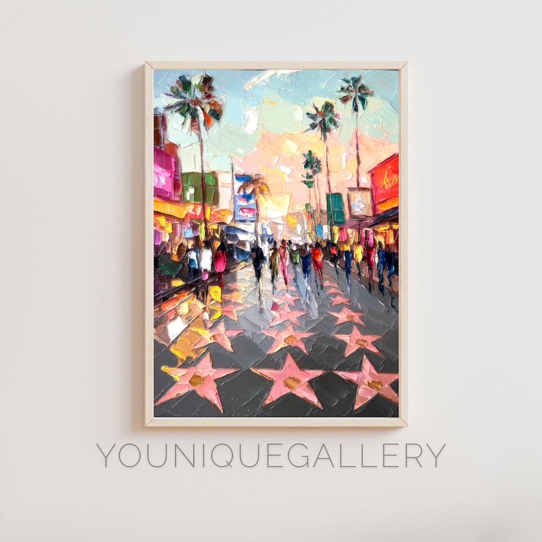 Hollywood Walk of Fame Oil Painting Printable, Los Angeles Wall Art ...