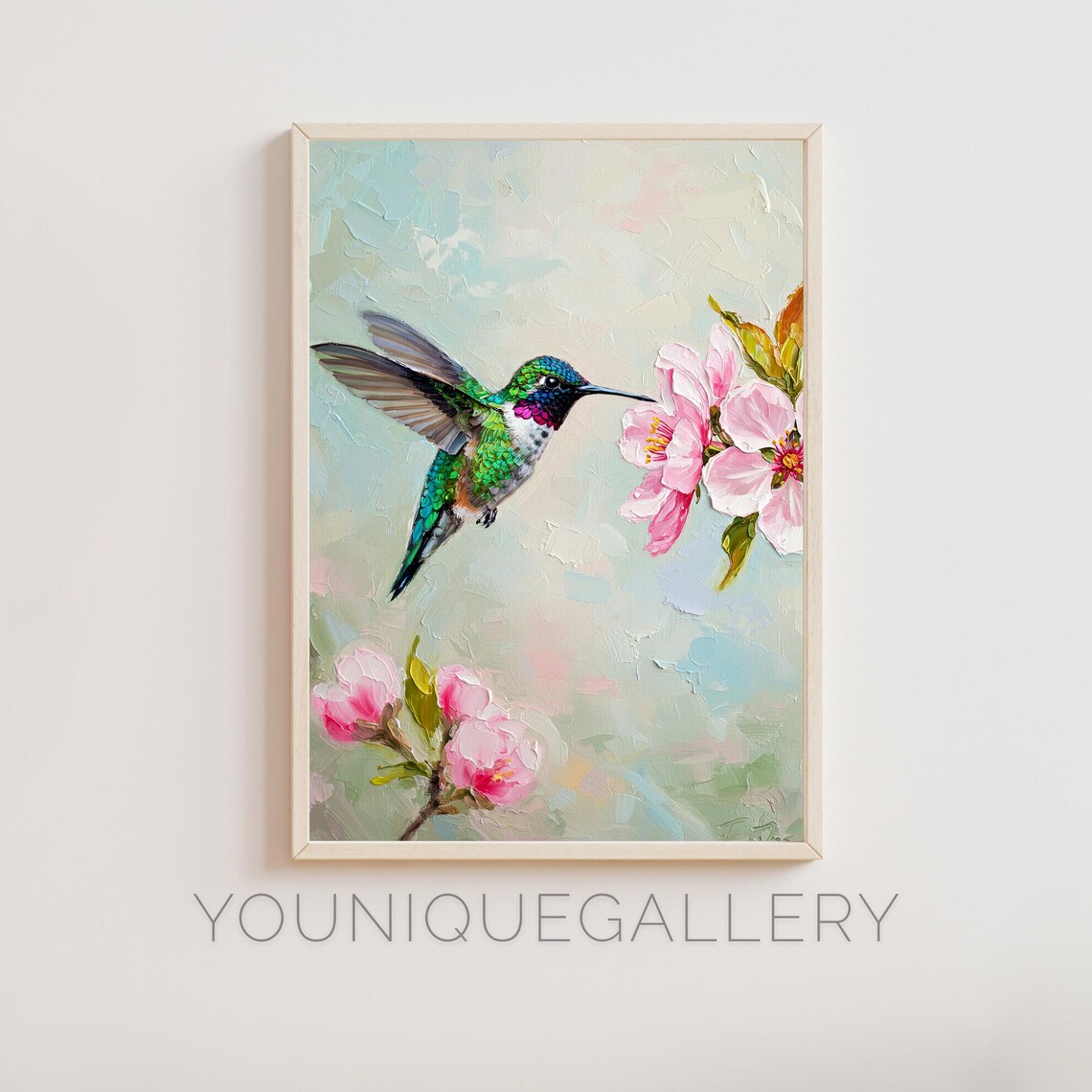 Hummingbird Wall Art Printable | Pink Flower Bird Painting | Textured ...
