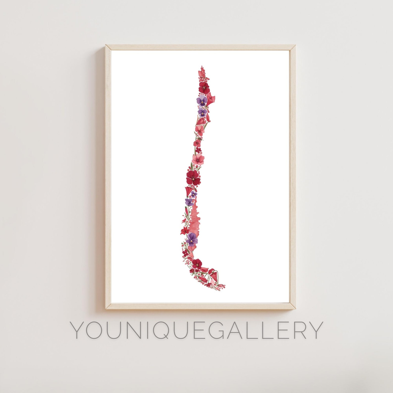 Chile Map Copihue Flower Painting Printable, Lapageria Rosea Watercolor ...