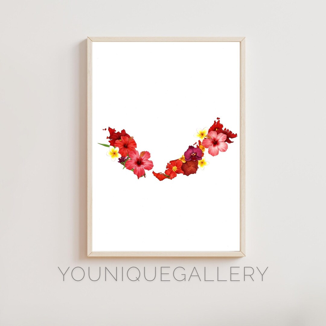 Malaysia Floral Map Printable Painting, Watercolor Hibiscus Bunga Raya ...