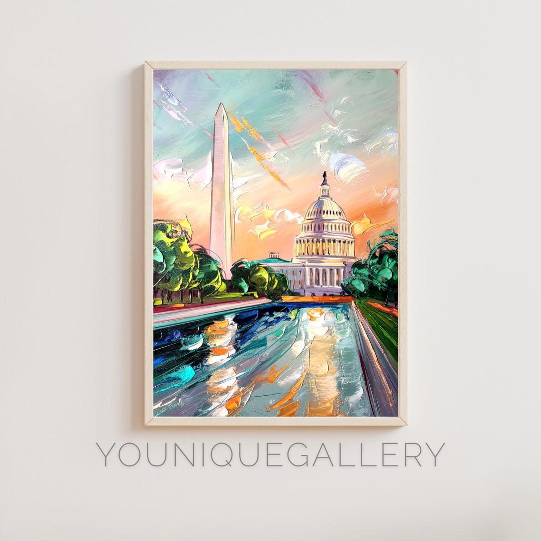 DC Capitol Oil Painting Print: National Mall Reflection (digital ...