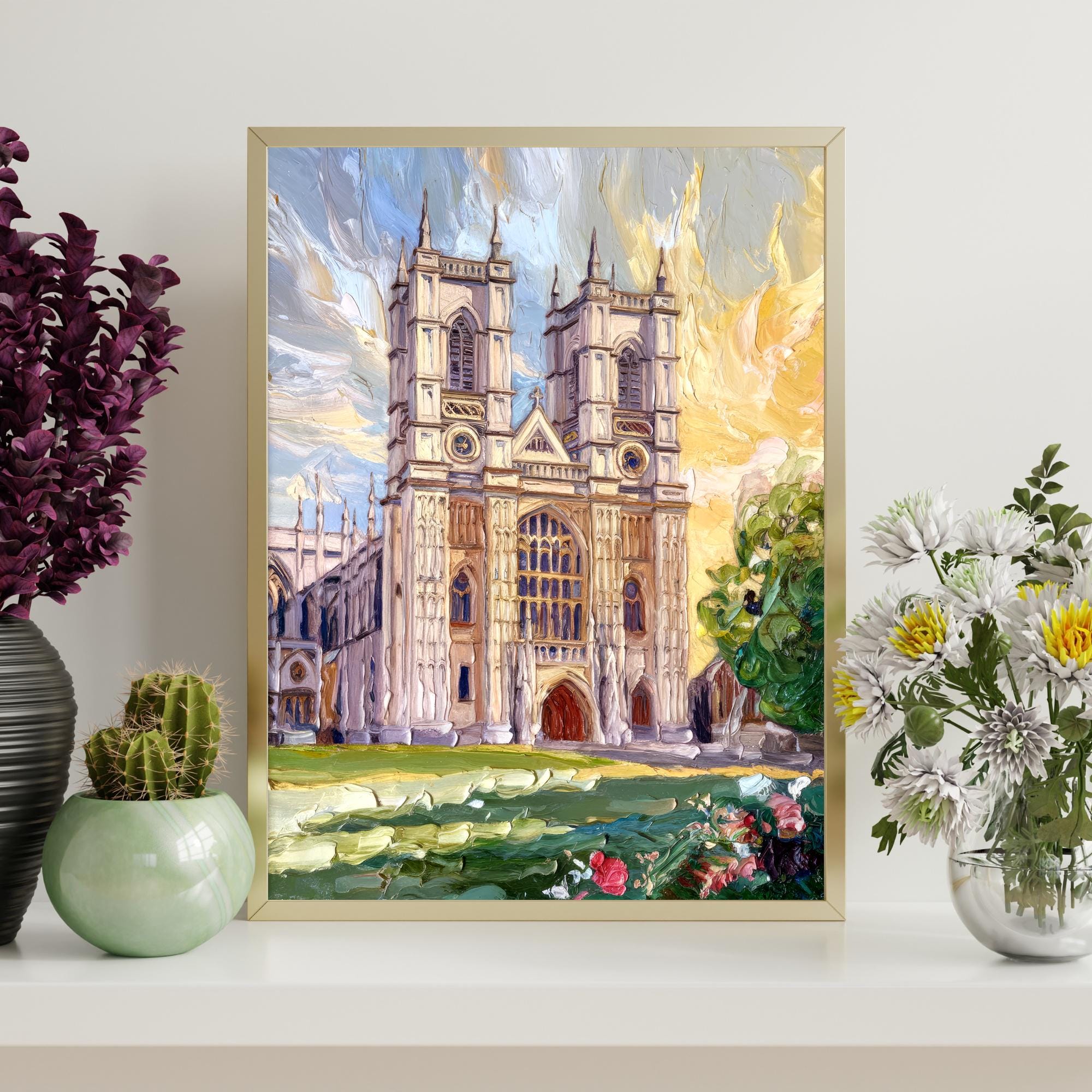 Westminster Abbey Oil Painting Printable, London Wall Art Poster ...