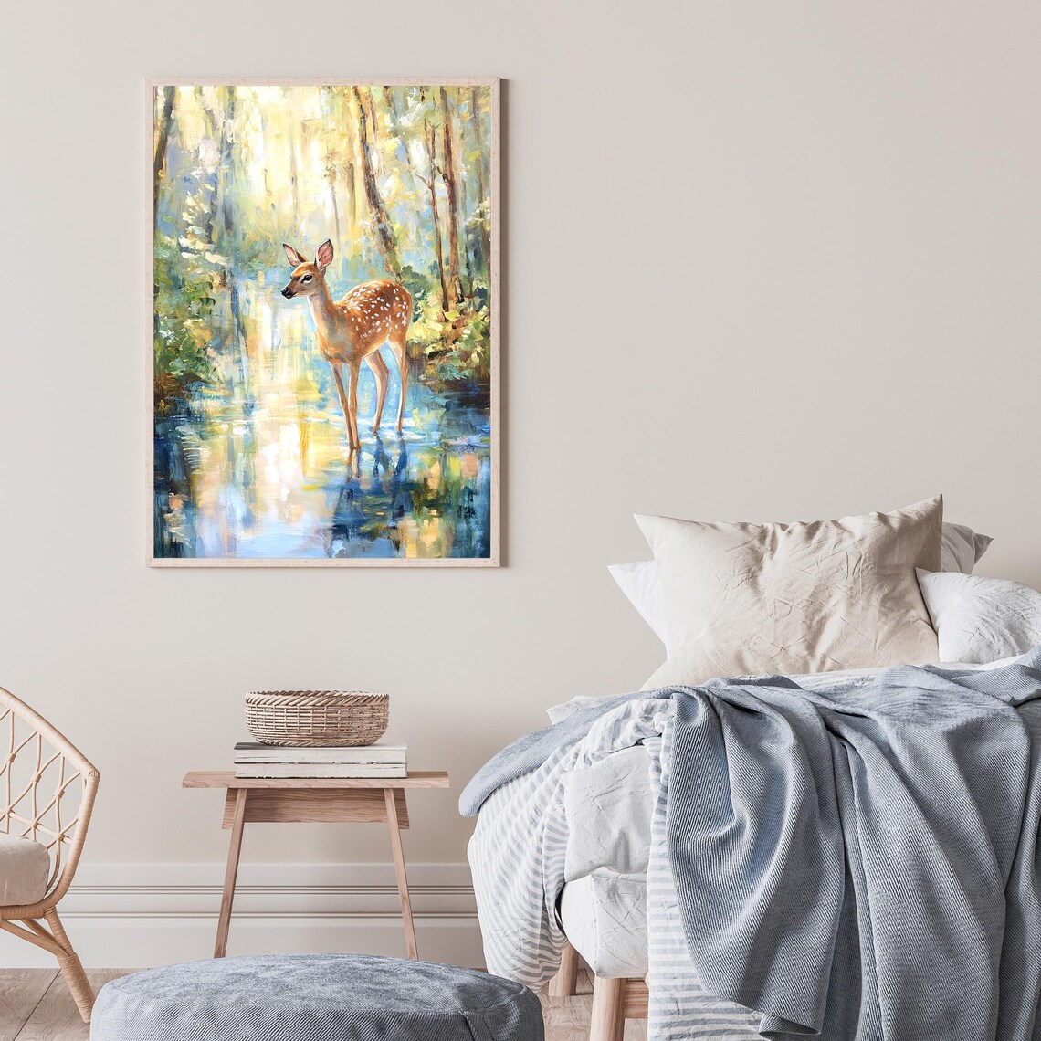 Fawn in Water Oil Painting Print: Calming Wall Art (digital Download ...