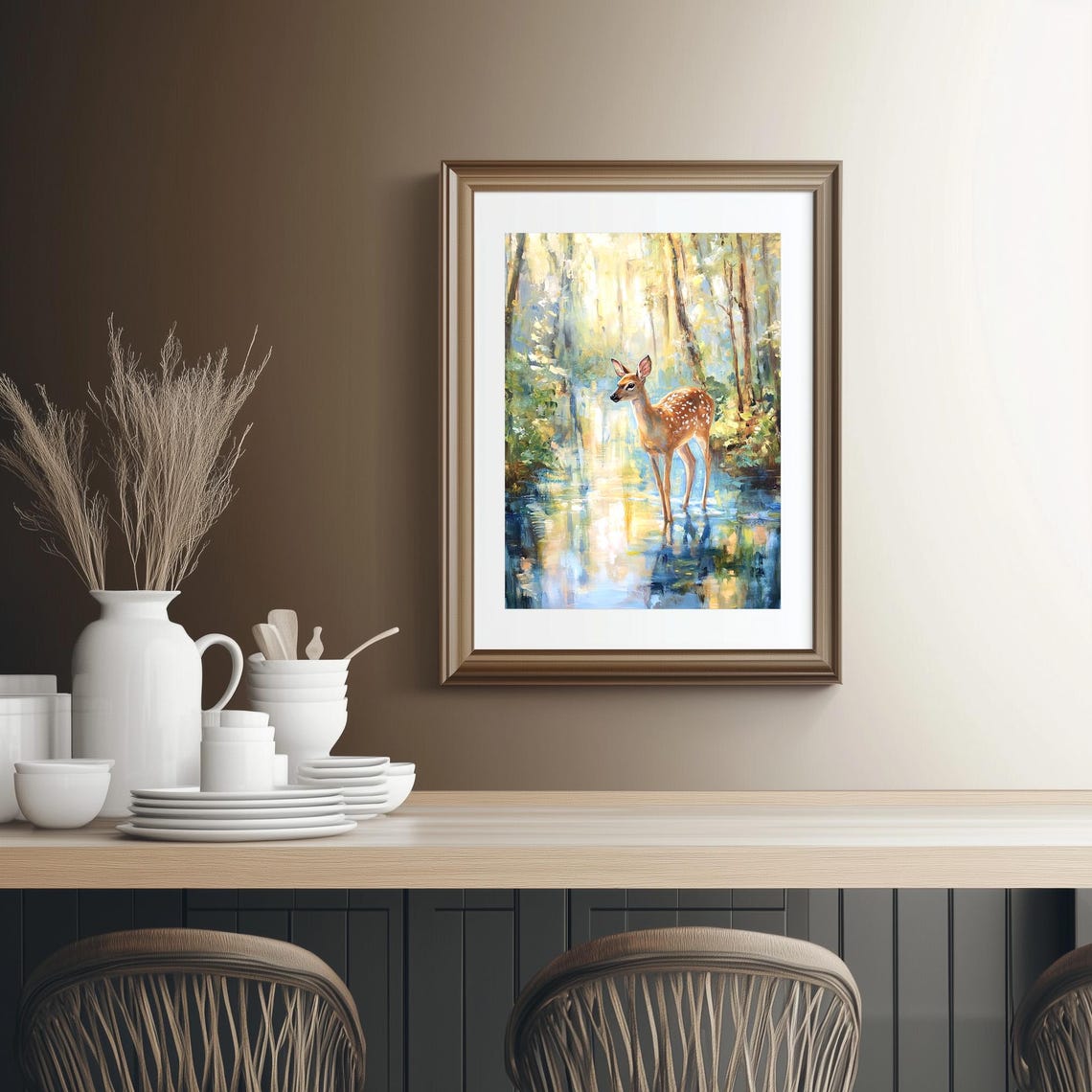 Fawn in Water Oil Painting Print: Calming Wall Art (digital Download ...