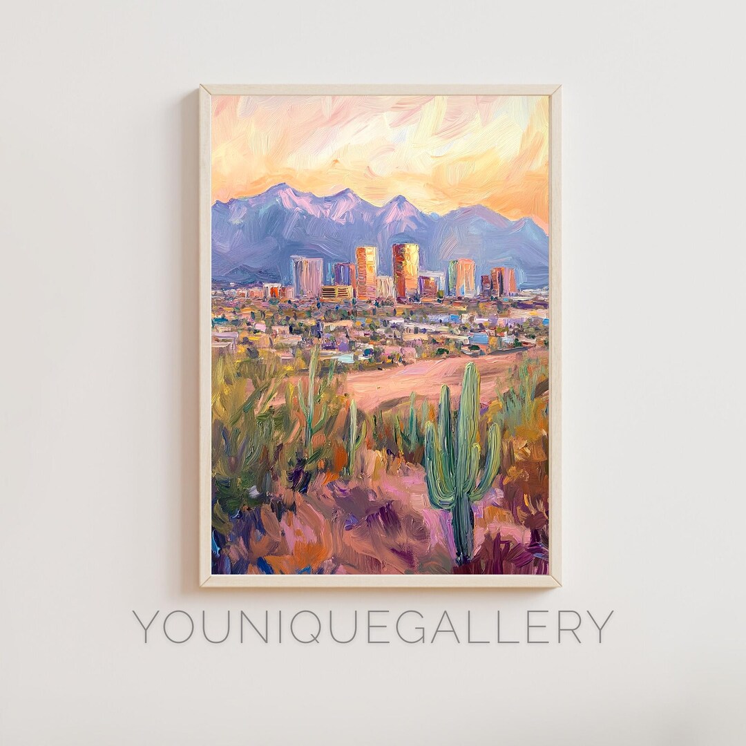 Tucson Arizona Oil Painting: Desert Cactus Sunset Print (digital ...