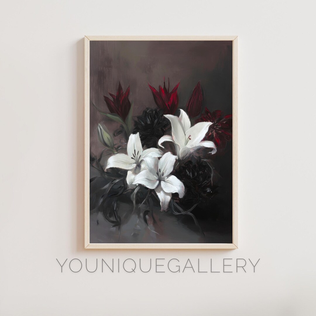 Gothic Floral Art Print: White Lilies, Dark Flowers (digital Download ...
