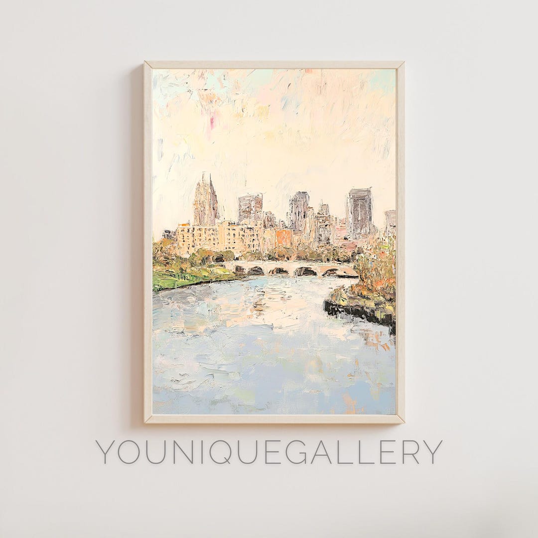 Newark NJ Skyline Oil Painting: Historic Bridge Art Print (digital ...