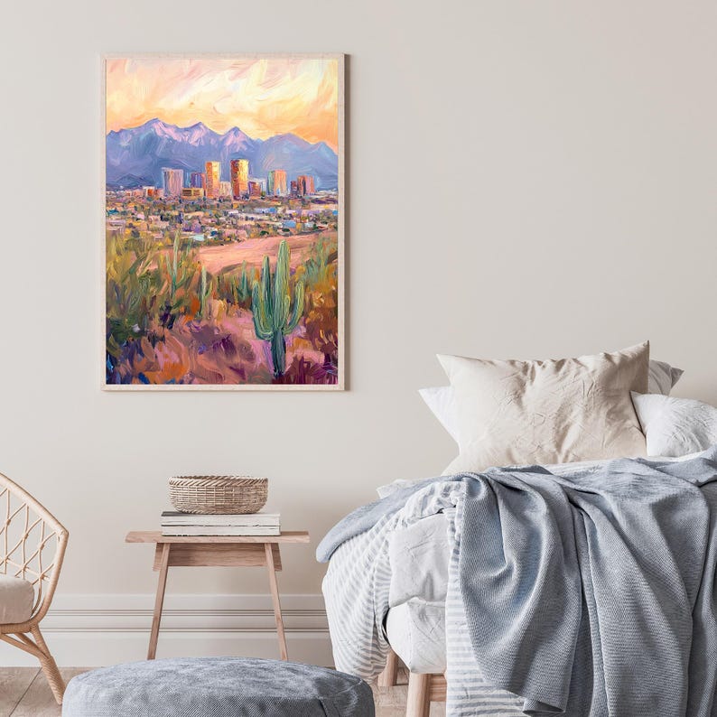 Tucson Arizona Oil Painting: Desert Cactus Sunset Print (digital ...
