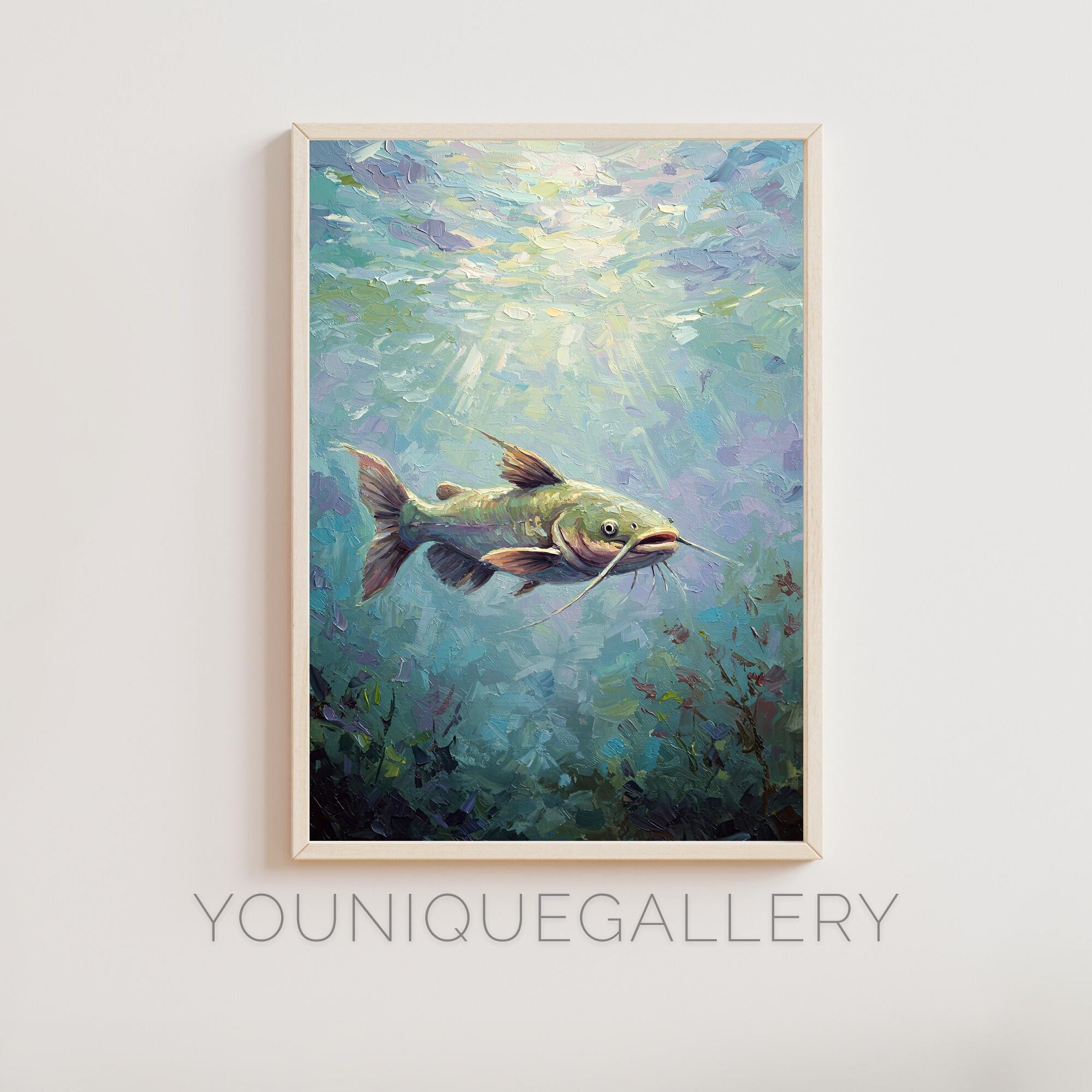 Catfish Printable Painting, Underwater Fishing Wall Art Digital ...