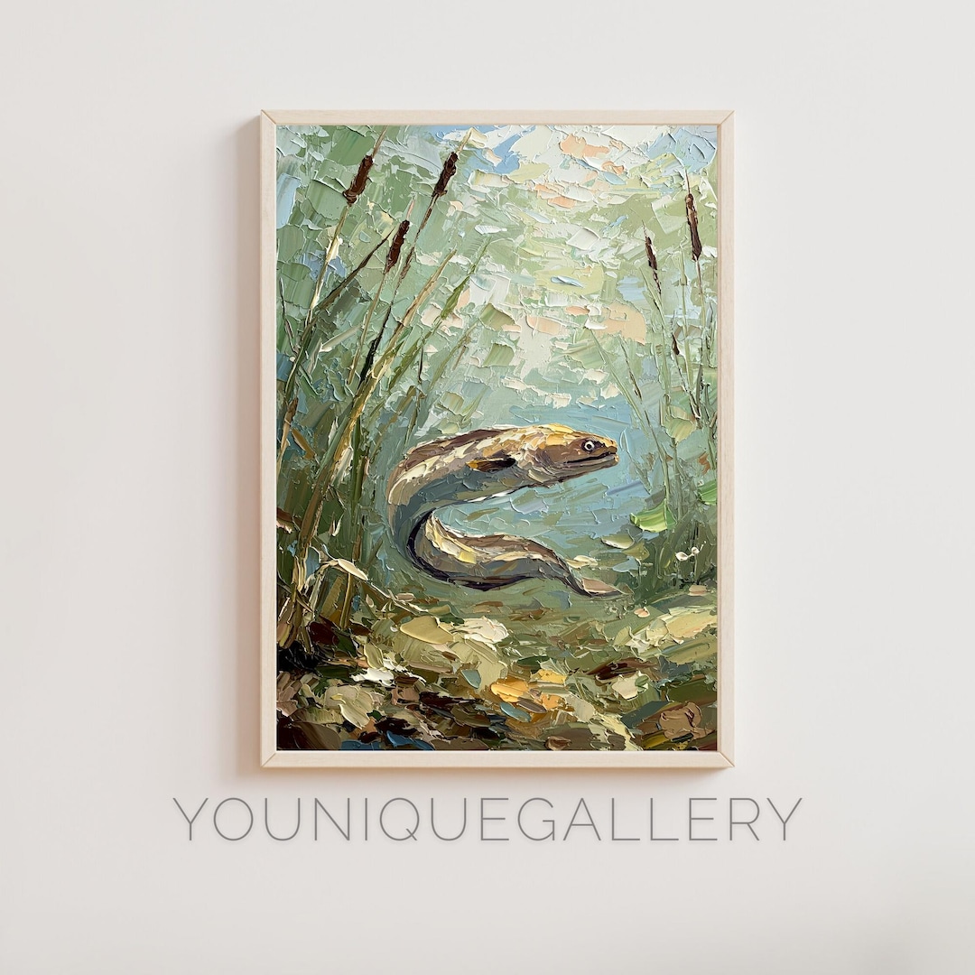 Impasto Eel in Marsh Printable Painting, Freshwater Nature Wall Art ...