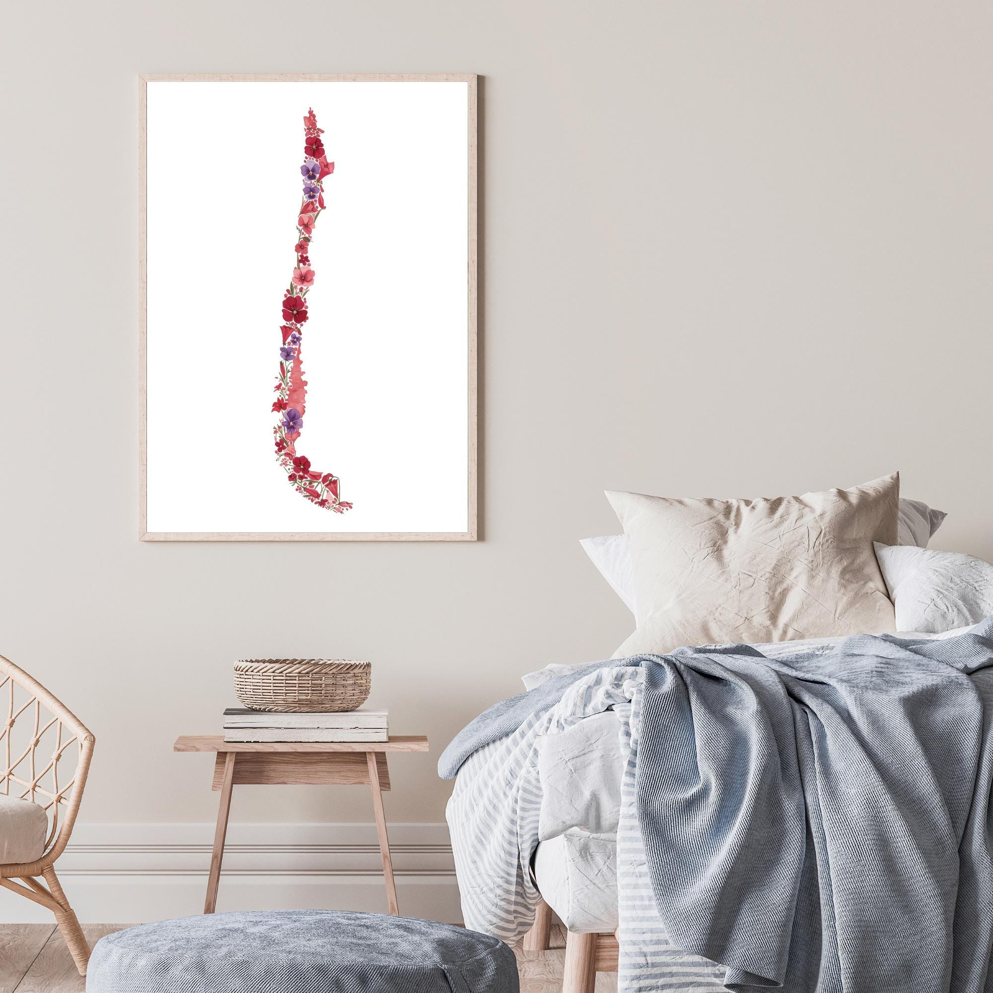 Chile Map Copihue Flower Painting Printable, Lapageria Rosea Watercolor ...