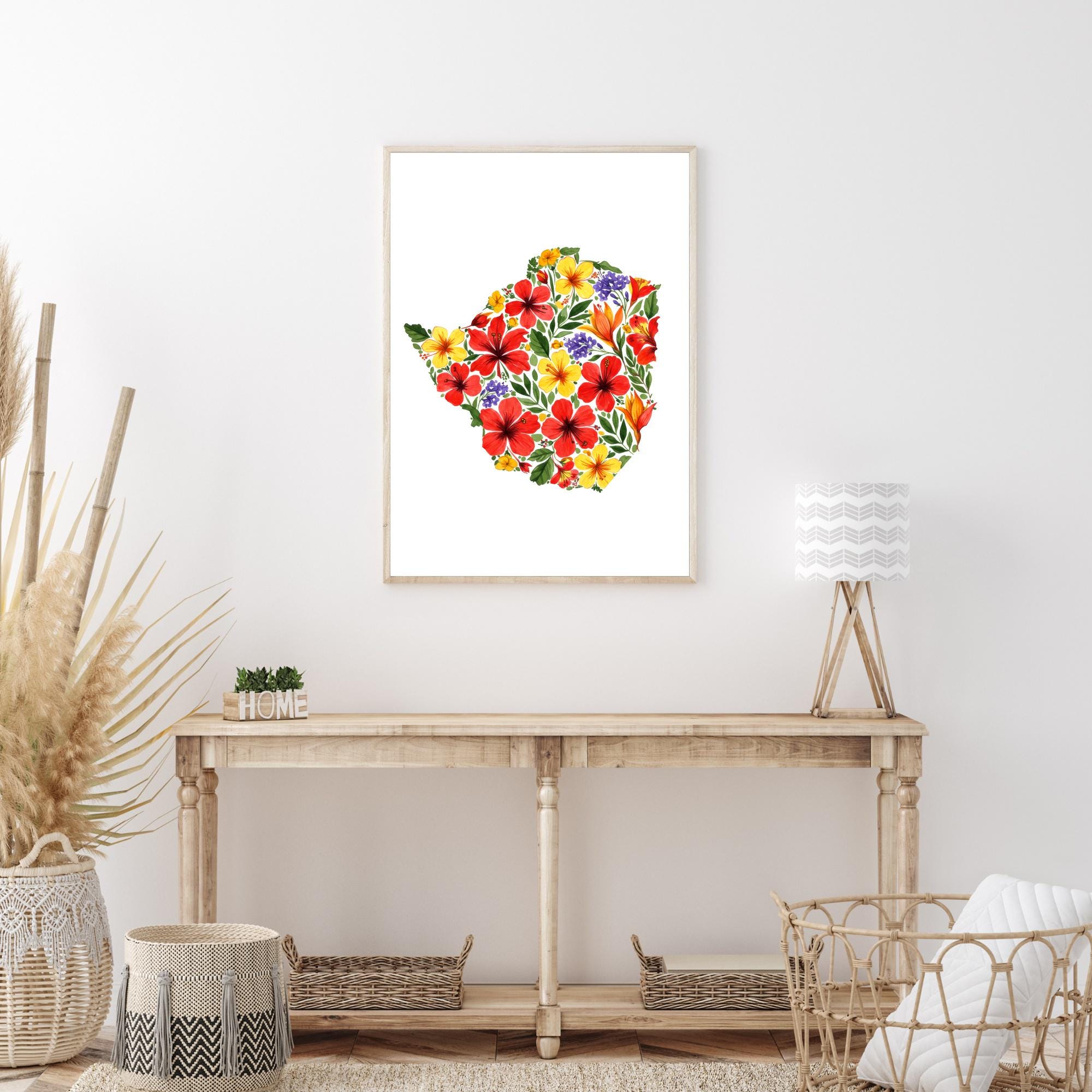Zimbabwe Country Map Floral Outline Painting Printable, Flame Lily ...