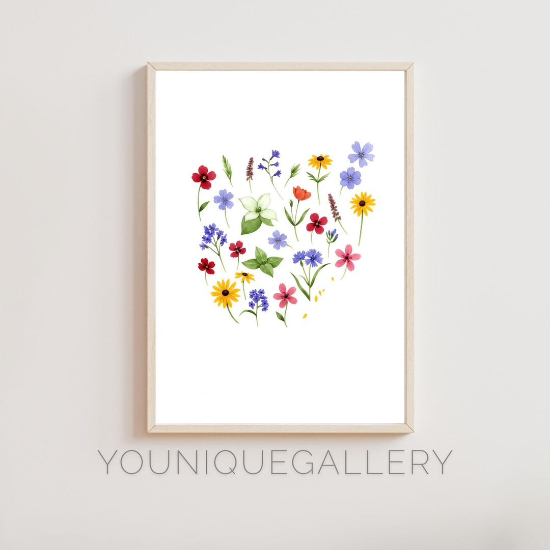 Ohio Floral Map Printable Wall Art, Carnation Watercolor Print Poster ...