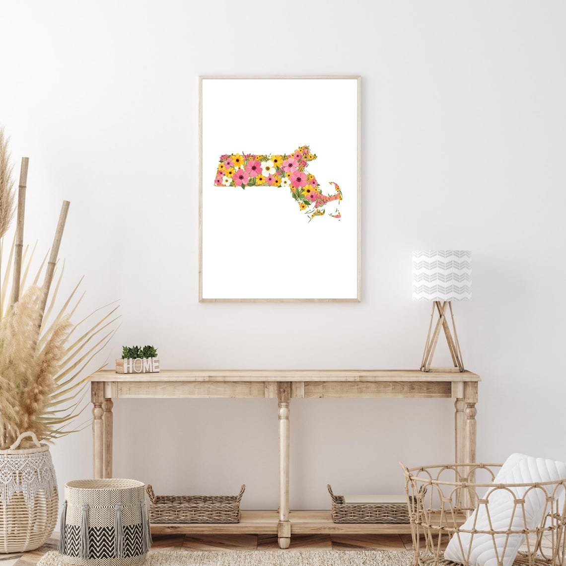 Massachusetts Floral Map Art: Watercolor Bay State Print (digital ...