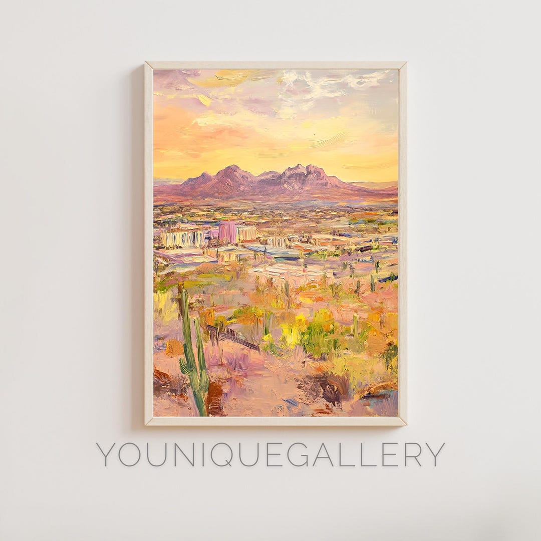 Mesa Arizona Oil Painting: Desert Sunset, Four Peaks Mountain (digital ...