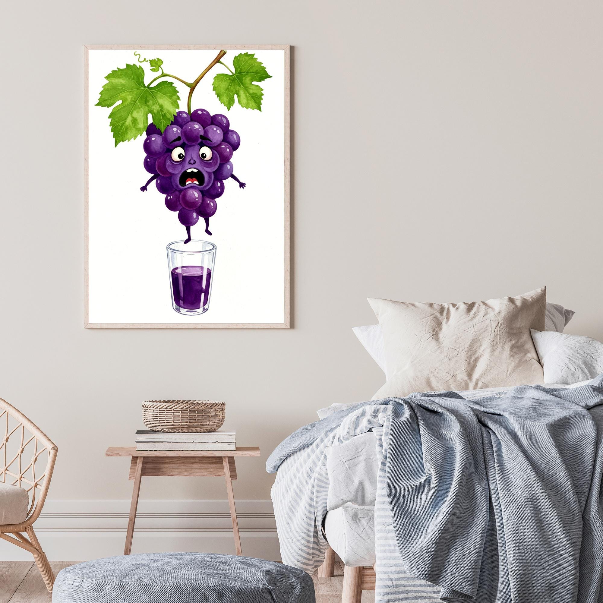 Funny Grape Printable | Wine Pun Kitchen Decor | Whimsical Fruit ...