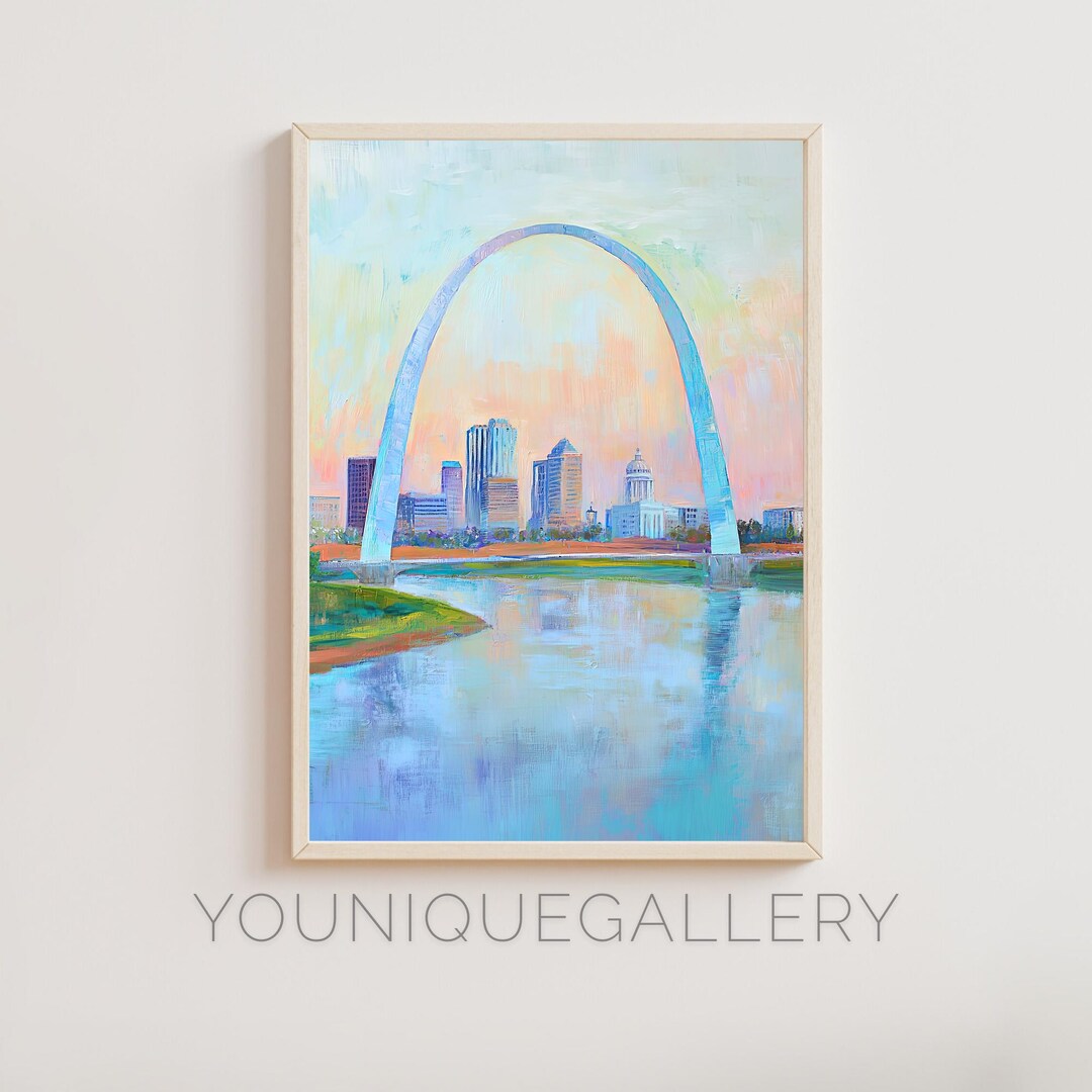 St. Louis Gateway Arch Oil Painting Print: River City Sunset (digital ...
