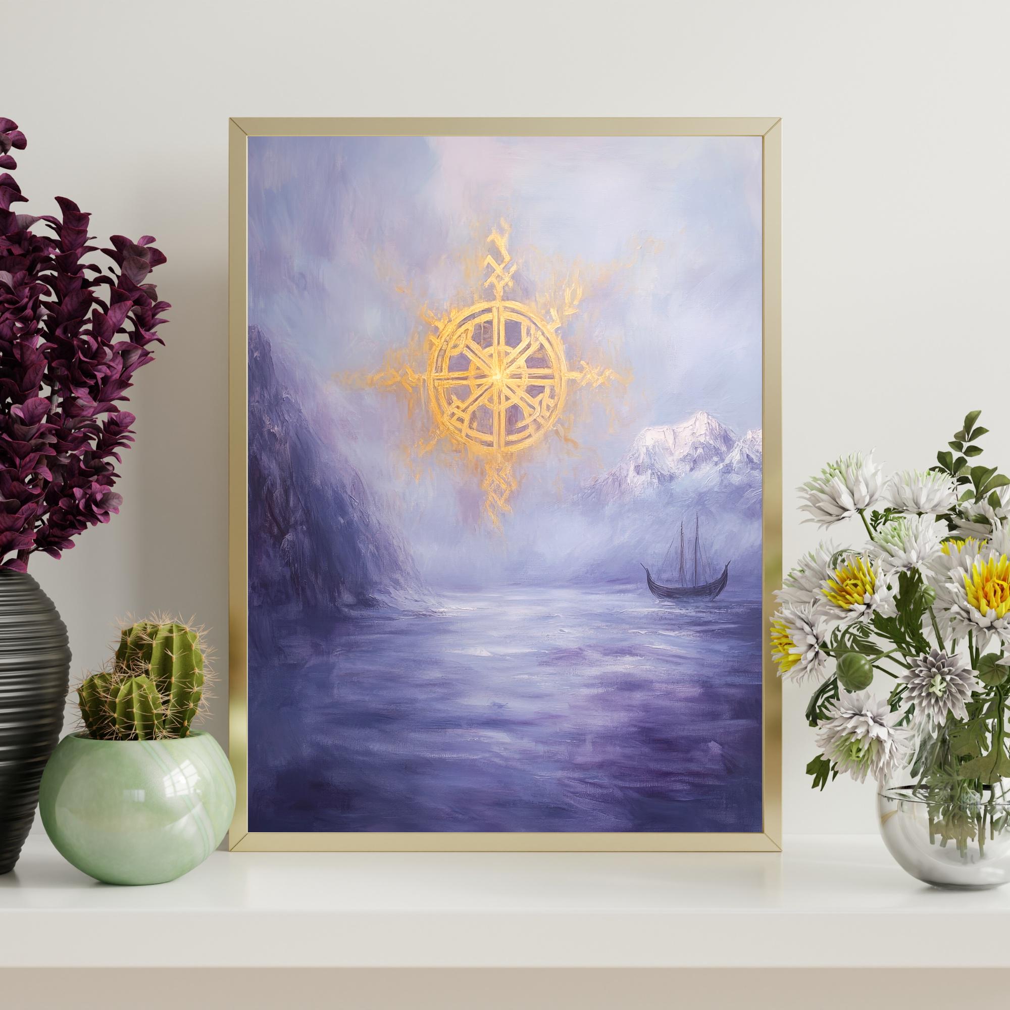 Vegvisir Viking Compass Printable Wall Art, Nordic Protection Symbol ...
