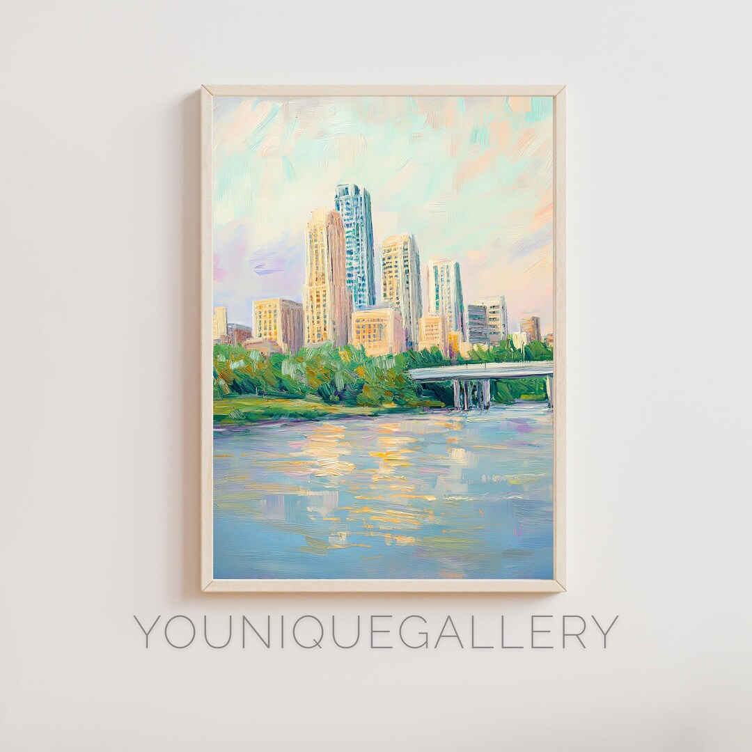 Omaha Nebraska Oil Painting Printable Wall Art, Downtown Skyline Print ...