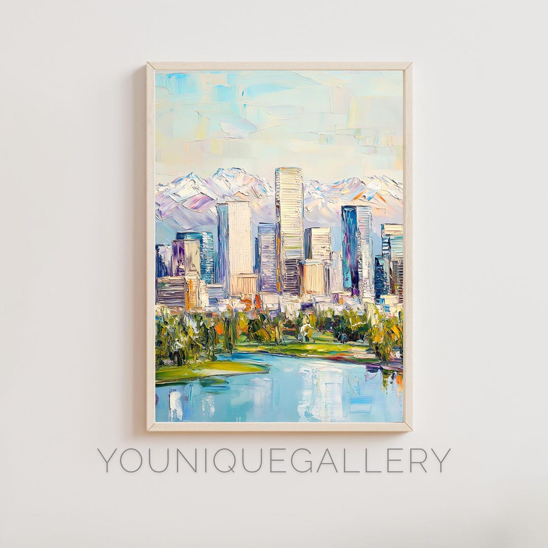 Denver Skyline Oil Painting: Rocky Mountain City Park Print (digital ...