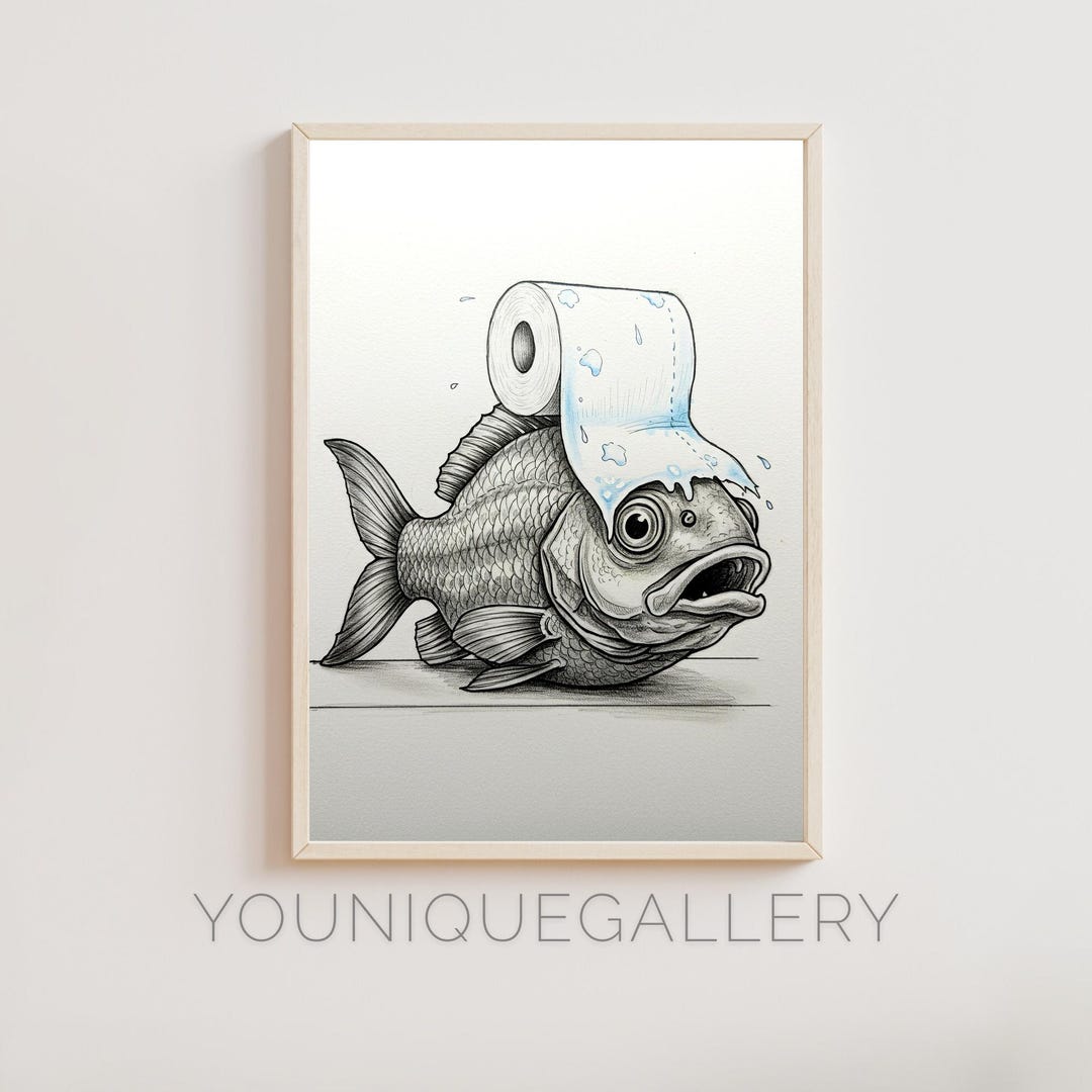 Funny Fish Toilet Paper Bathroom Art - Quirky Printable Decor - Etsy