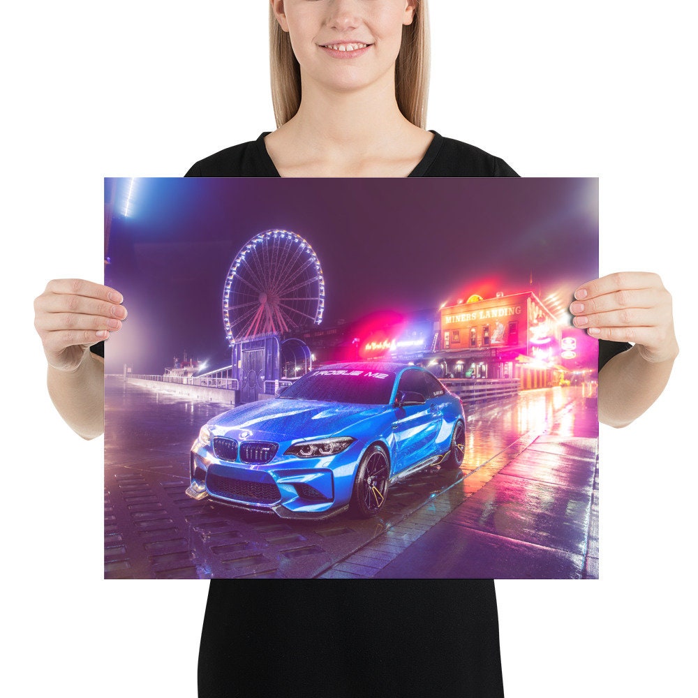 BMW M2 Poster Cyberpunk Neon Stylized Print Wall Art Garage Mancave ...