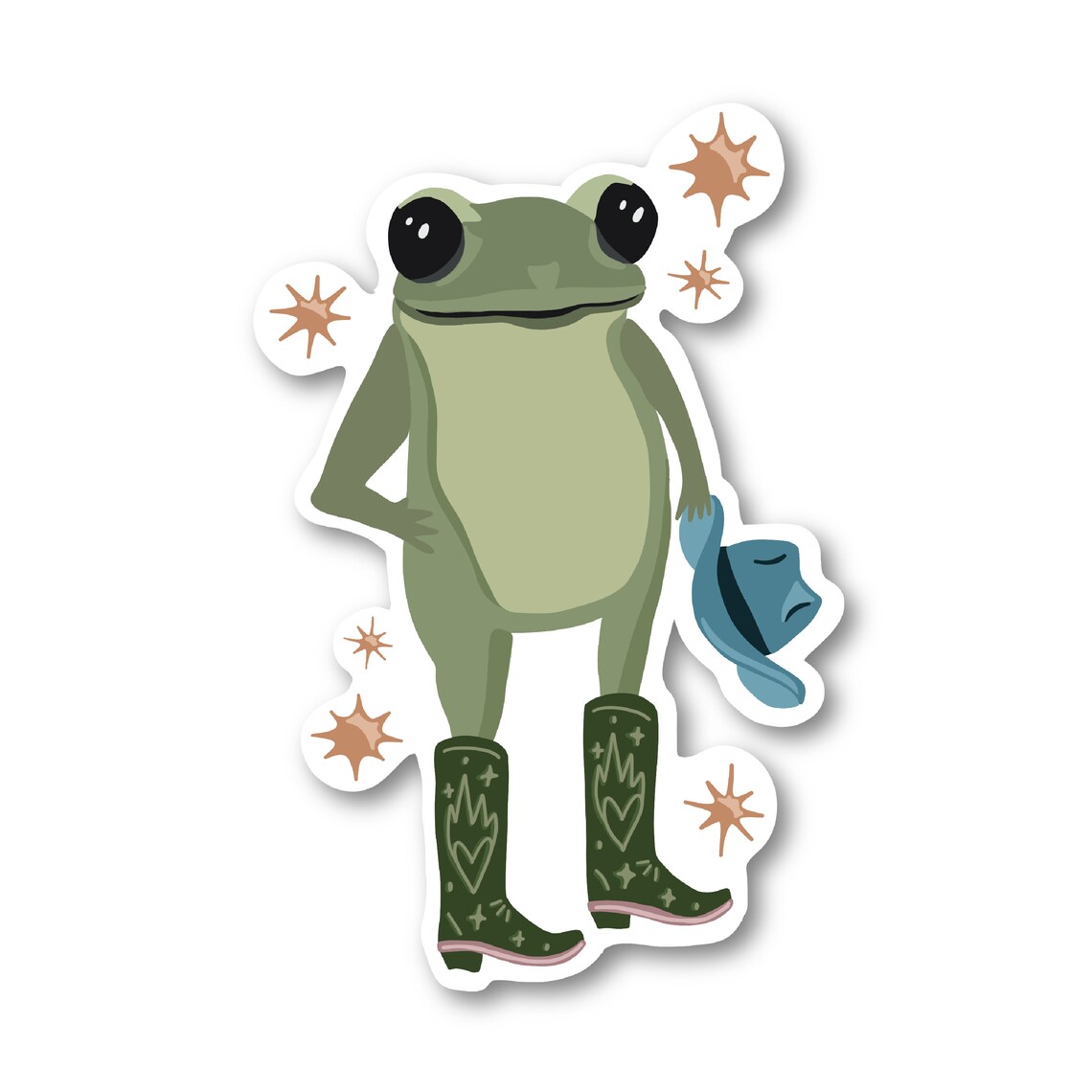 Hand Drawn Vinyl Cowboy Frog Sticker | Glossy Vinyl Sticker | Water ...