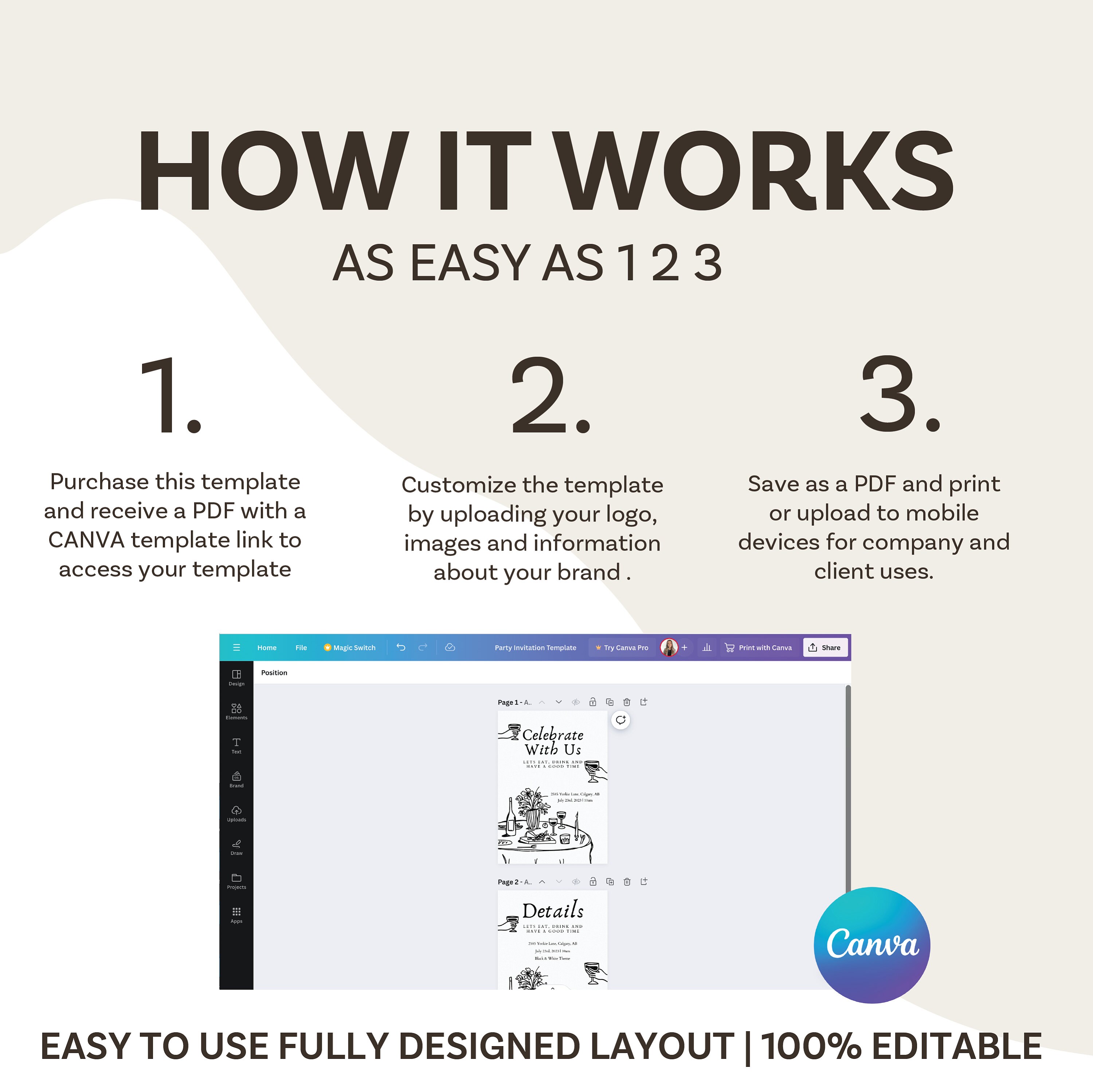 Hand Drawn Party Invitation Template Canva Template 100% Editable - Etsy