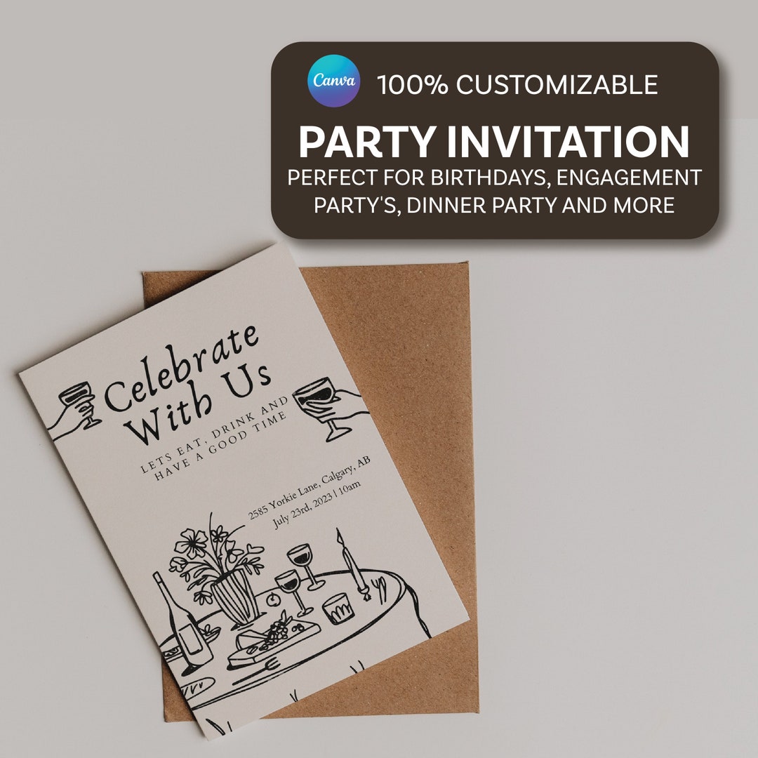 Hand Drawn Party Invitation Template | Canva Template | 100% Editable ...