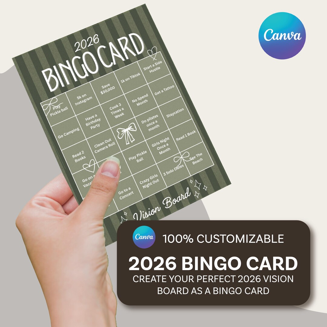 2026 Bingo Vision Board Card Template | Fully Editable | Girls Night ...